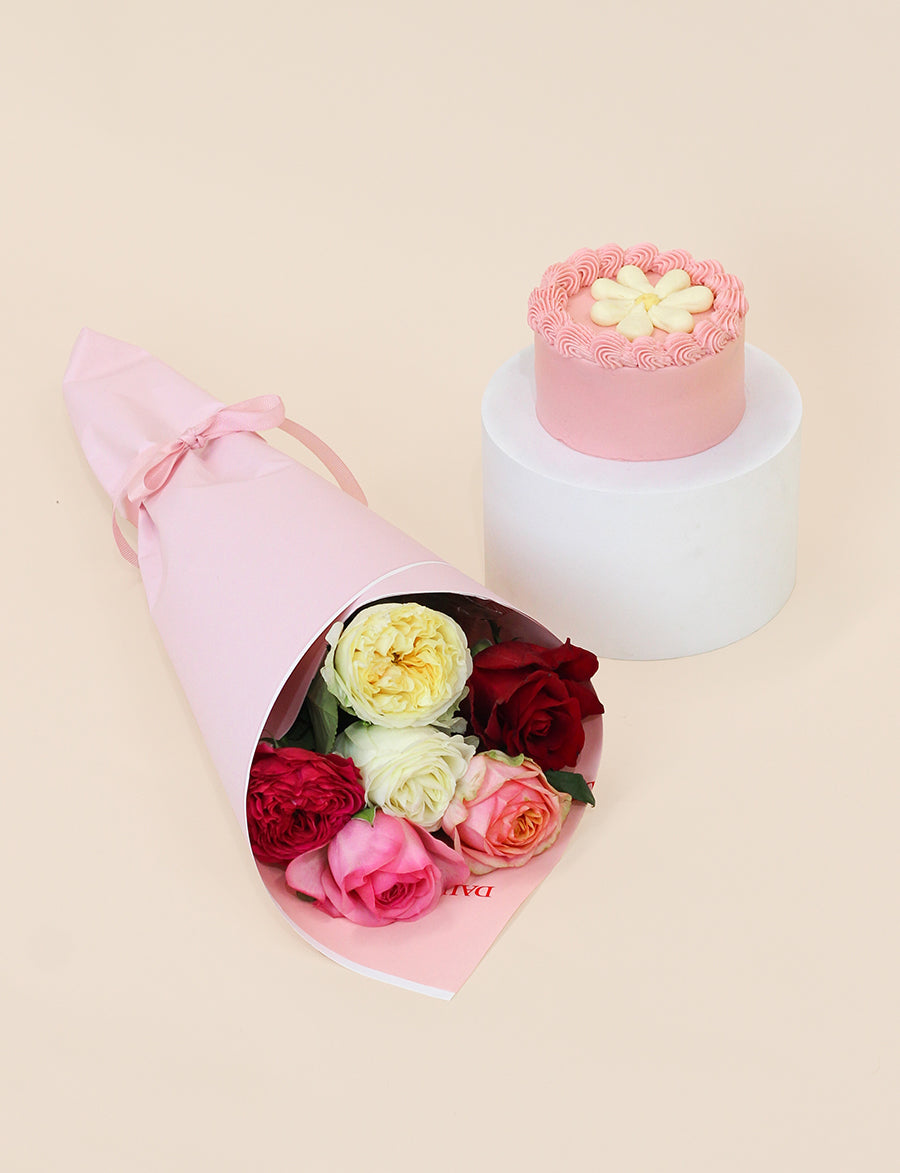 Sweet Bakes Cake & Mixed Roses | Daily Blooms - Same Day Delivery